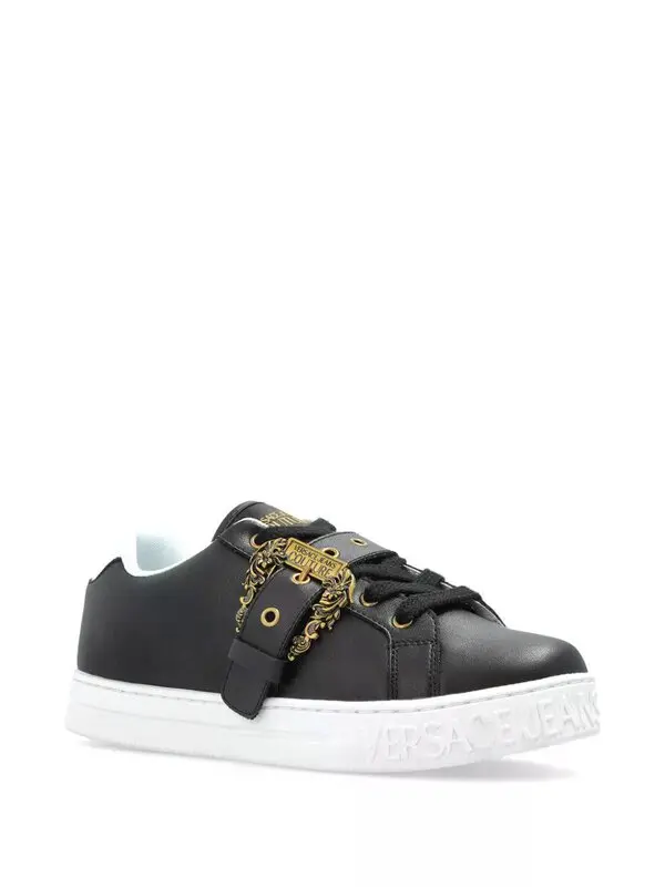 Versace Buckle Leather Sneakers - Black