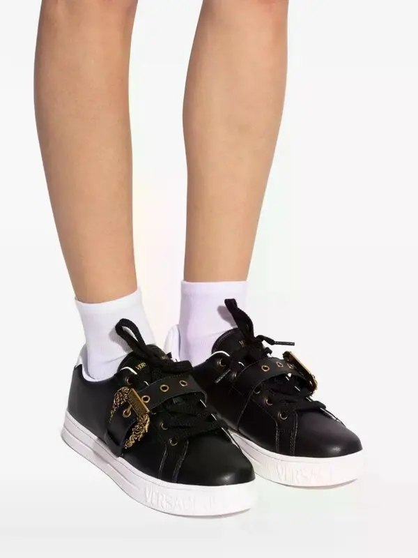 Versace Buckle Leather Sneakers - Black
