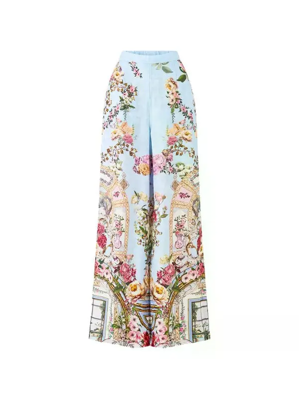 Camilla Tiled In Time Floral Wide-leg Trousers - Blue
