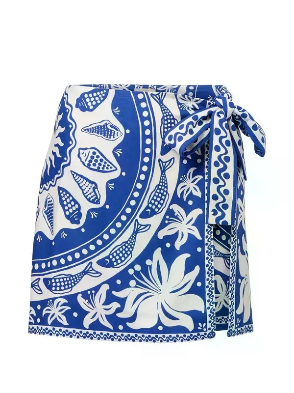 Farm Rio Ocean Scarf Mini Skirt - Blue