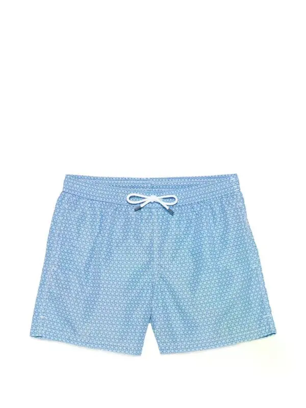 Fedeli Geometric-print Swim Shorts - Blue