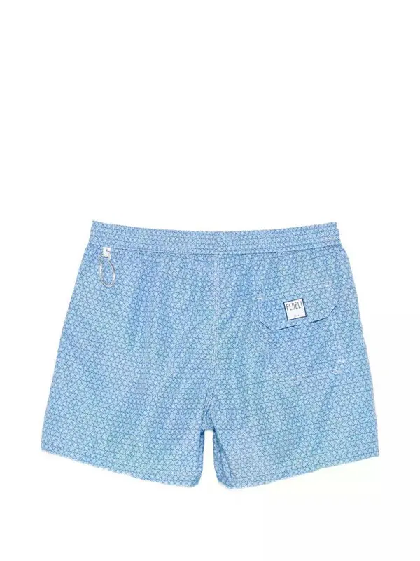 Fedeli Geometric-print Swim Shorts - Blue