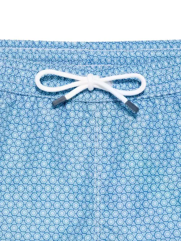 Fedeli Geometric-print Swim Shorts - Blue
