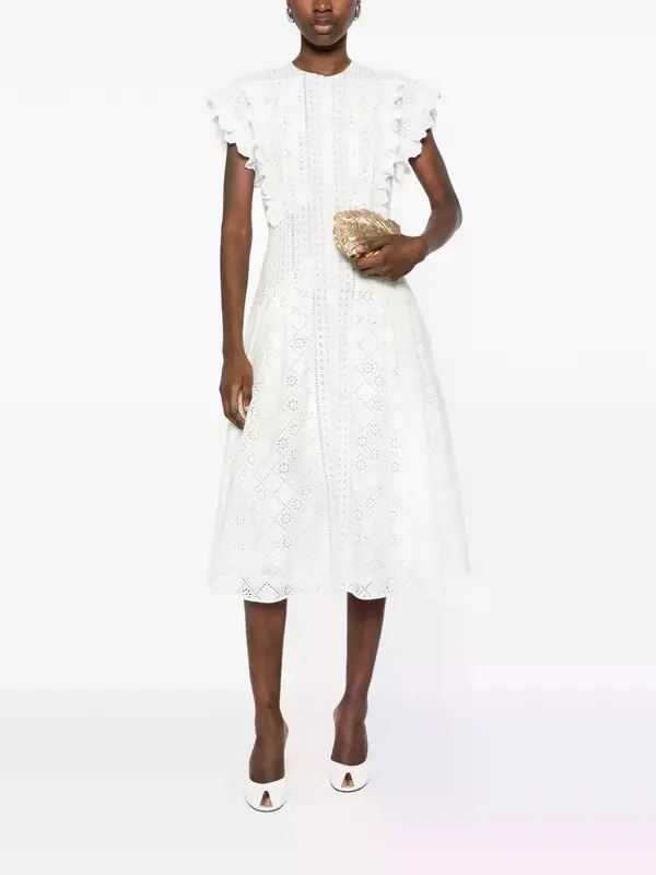 Alberta Ferretti Ruffled Eyelet A-line Dress