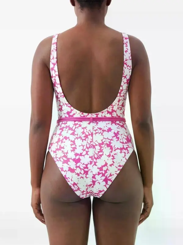 Michael Kors Floral-print Belted One-piece Swimsuit