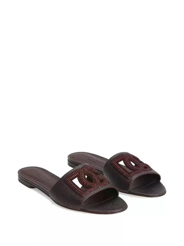 Dolce & Gabbana Suede And Dauphine Calfskin Flat Slippers With Rhinestones - Red