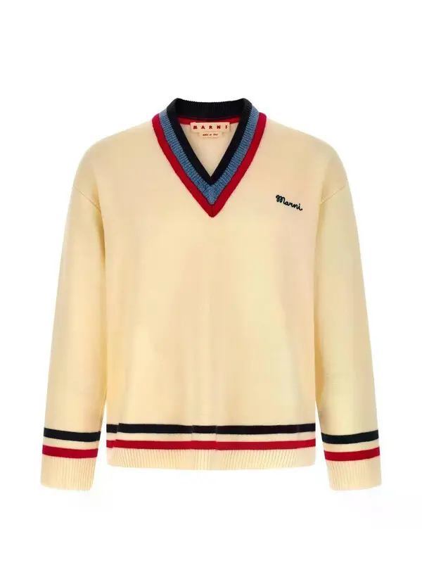 Marni V-neck Sweater With Embroidery - Neutrals