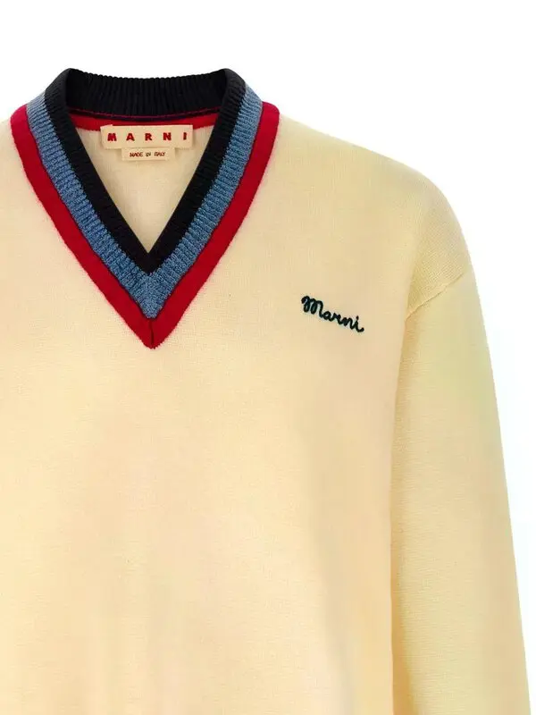 Marni V-neck Sweater With Embroidery - Neutrals