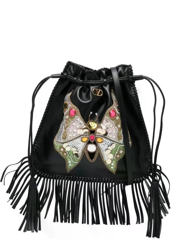 Valentino Garavani Fringed Shoulder Bag - Black
