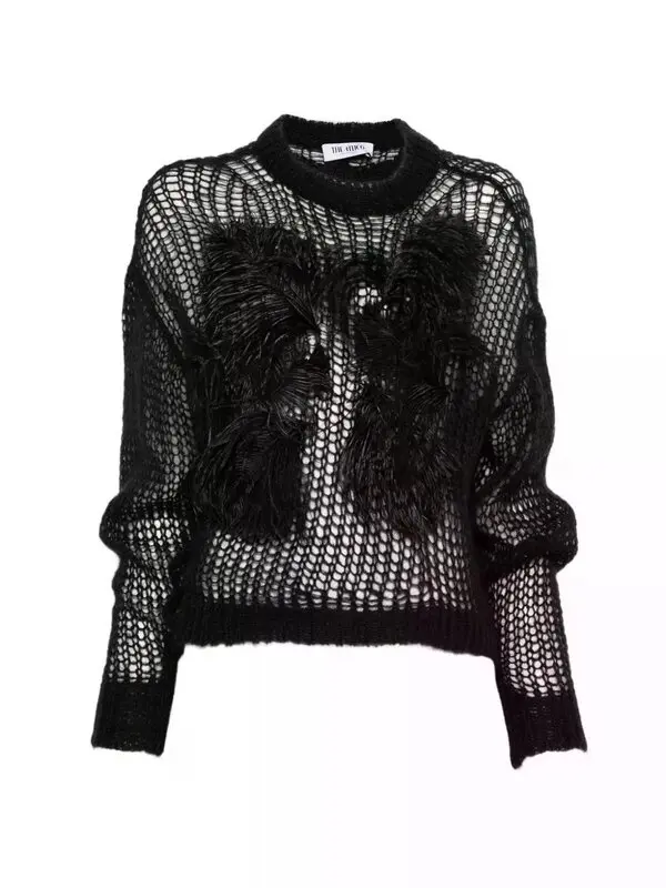 Attico Feather-appliqué Open Knit Sweater