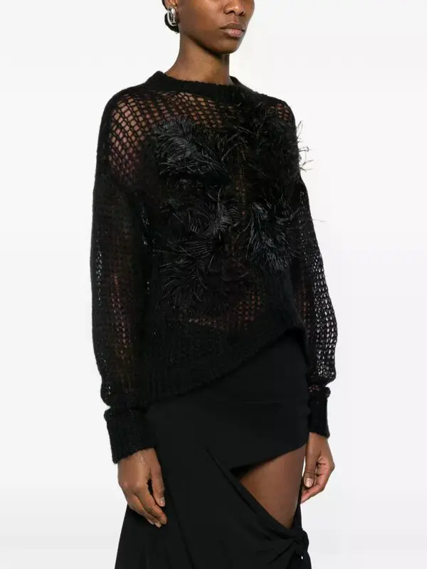 Attico Feather-appliqué Open Knit Sweater