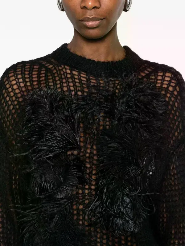 Attico Feather-appliqué Open Knit Sweater
