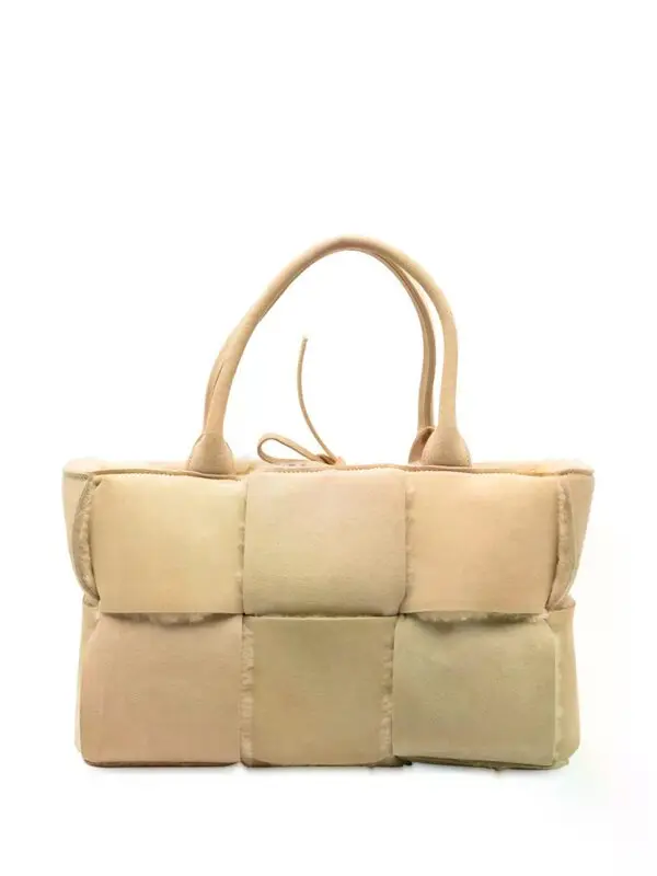 Bottega Veneta Small Suede And Shearling Maxi Intrecciato Arco Tote Bag - Brown
