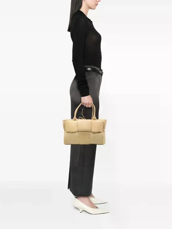 Bottega Veneta Small Suede And Shearling Maxi Intrecciato Arco Tote Bag - Brown