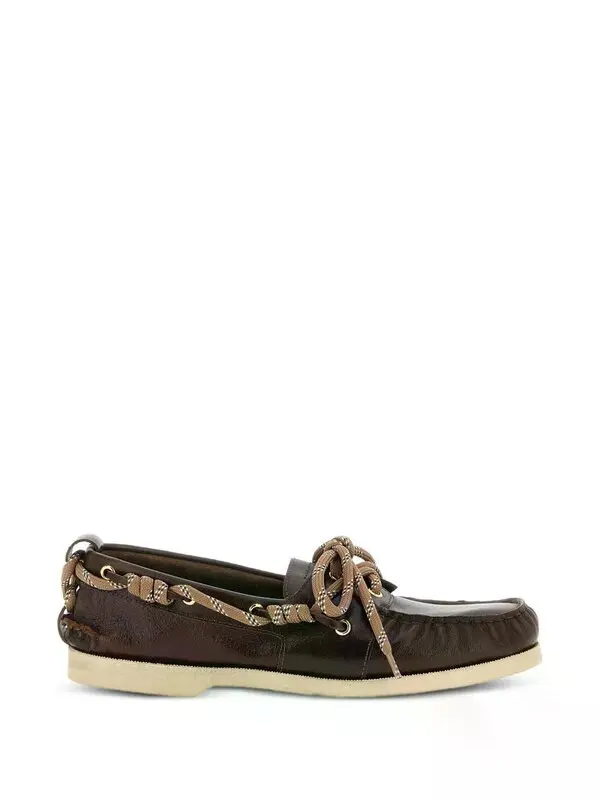 GOLDEN GOOSE Curled Lace Leather Loafers - Brown