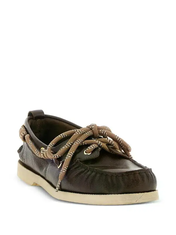 GOLDEN GOOSE Curled Lace Leather Loafers - Brown