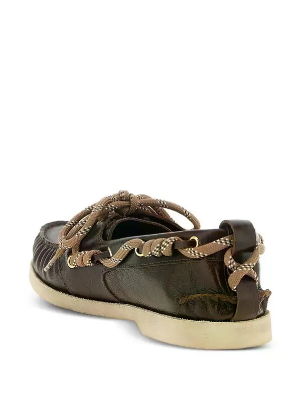 GOLDEN GOOSE Curled Lace Leather Loafers - Brown