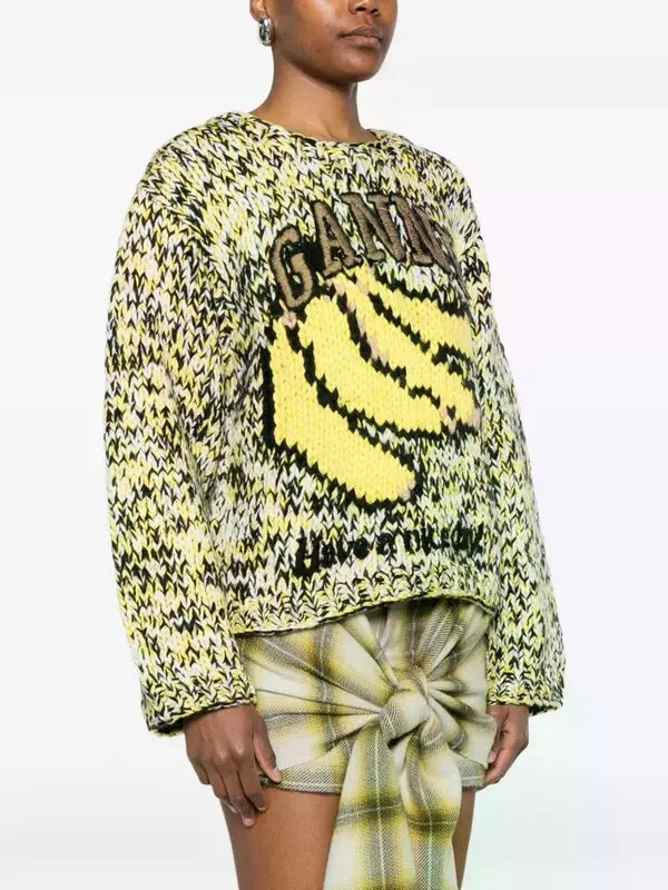 GANNI Graphic Banana Intarsia Crew Neck Sweater