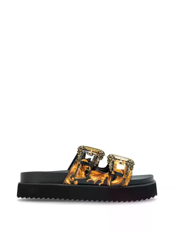 Versace Buckled Barocco-print Platform Sandals - Black