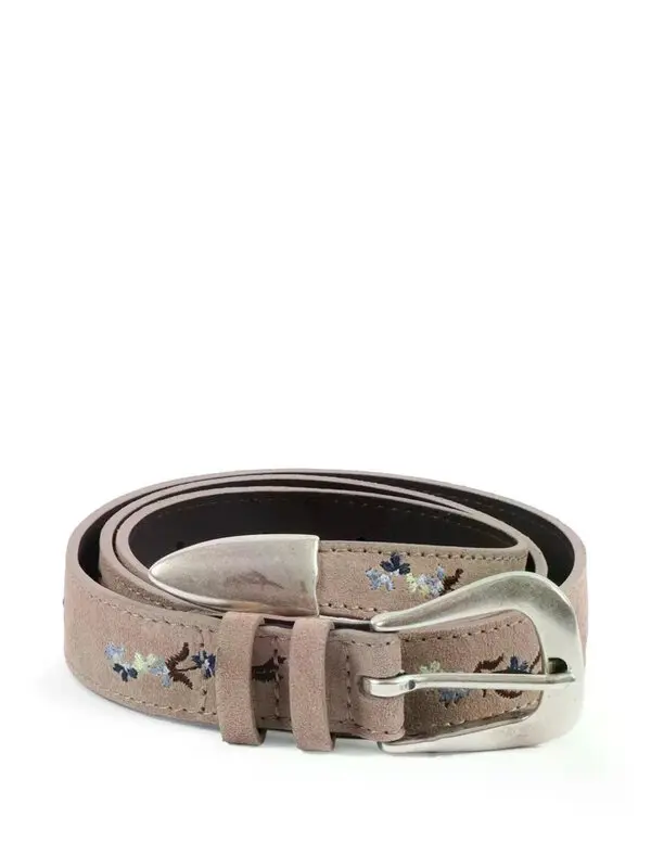 ORTIGNI Floral-embroidered Leather Belt - Neutrals