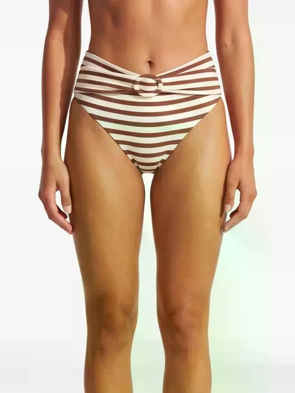 Cult Gaia Alouette Striped Buckle Bikini Bottom - White