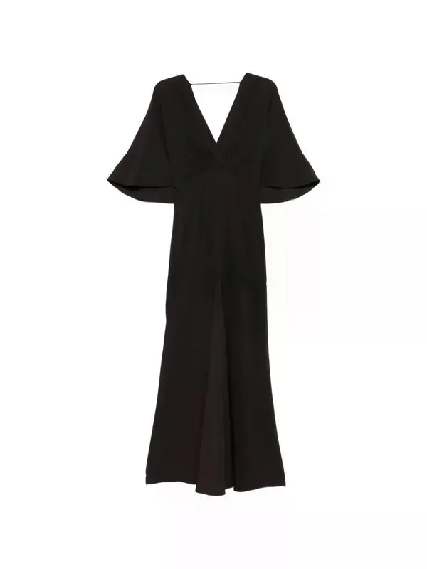 Agnona V-neck Midi Flared Dress - Brown