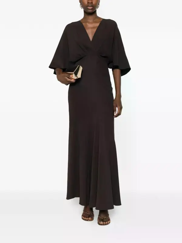 Agnona V-neck Midi Flared Dress - Brown