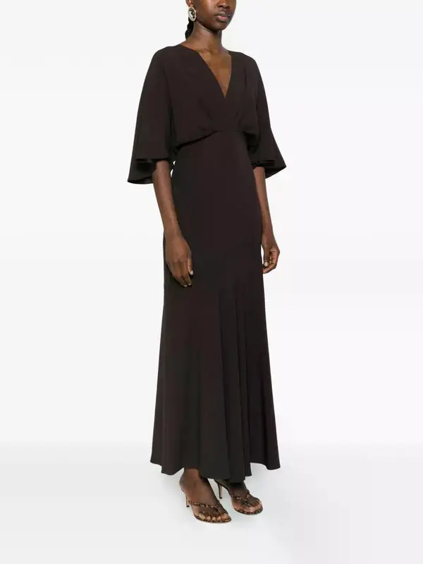 Agnona V-neck Midi Flared Dress - Brown