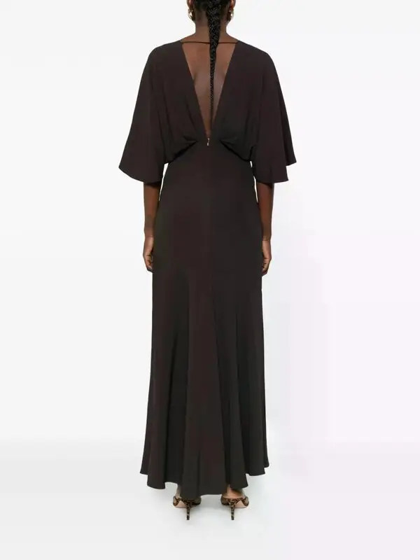 Agnona V-neck Midi Flared Dress - Brown