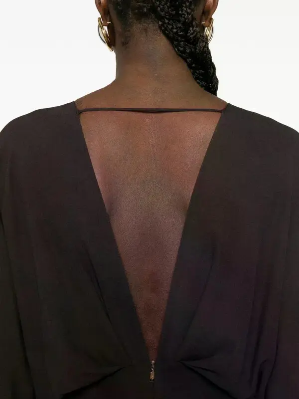 Agnona V-neck Midi Flared Dress - Brown