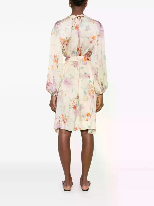 Herno Floral-pattern Mini Dress With Tie Waist