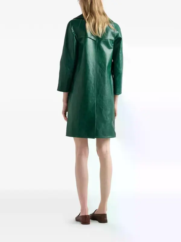 Prada Double-breasted Leather Coat With Notched Lapels