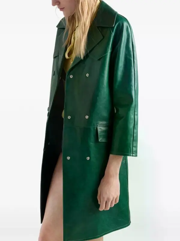 Prada Double-breasted Leather Coat With Notched Lapels