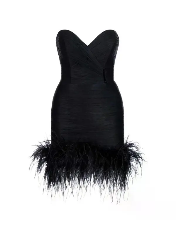 IMROSKA Paris Feather-detail Mini Dress - Black