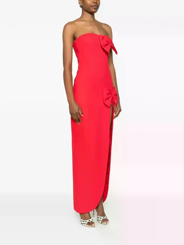 Alessandra Rich Strapless Bow Embellishment Maxi Dress With Slit Detail - Red