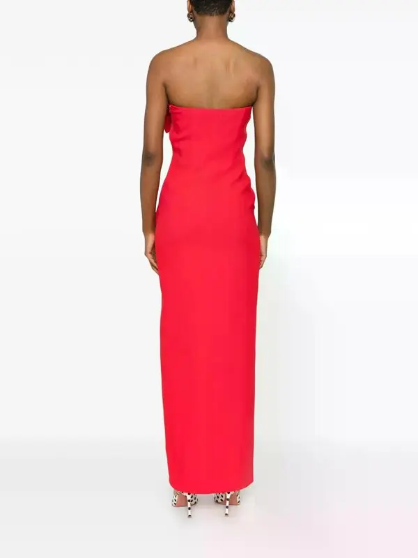 Alessandra Rich Strapless Bow Embellishment Maxi Dress With Slit Detail - Red