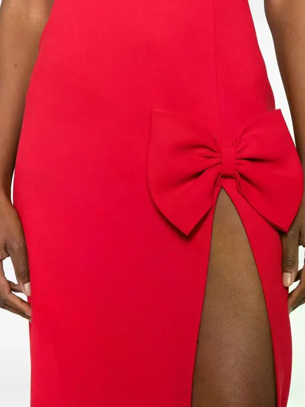 Alessandra Rich Strapless Bow Embellishment Maxi Dress With Slit Detail - Red