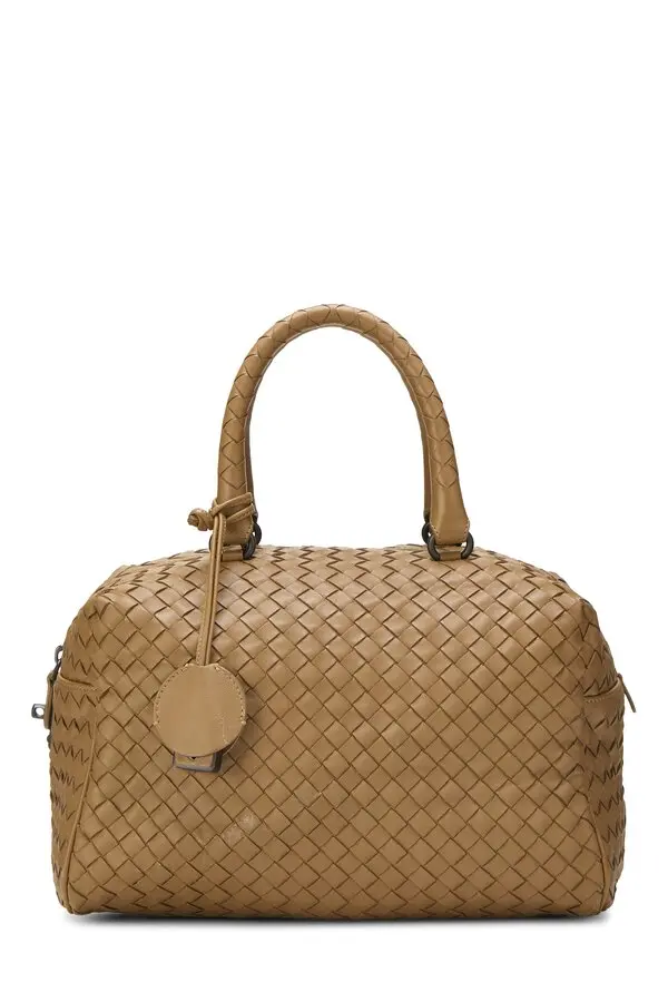 Bottega Veneta Intrecciato Leather Boston Bag - Brown