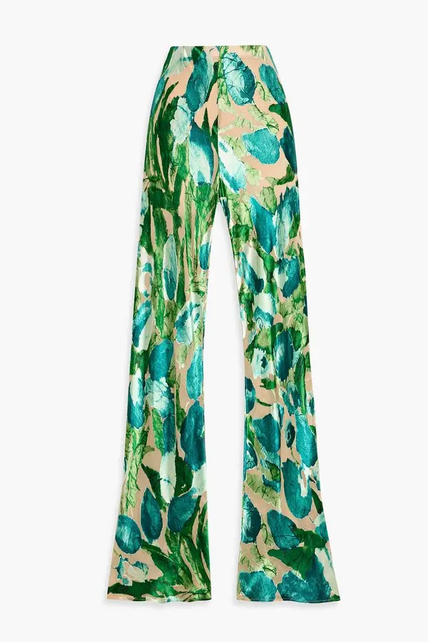 Cult Gaia Stacie Printed Devoré Chiffon Flared Pants