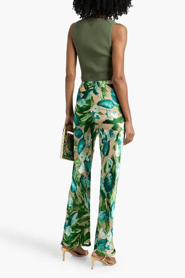 Cult Gaia Stacie Printed Devoré Chiffon Flared Pants