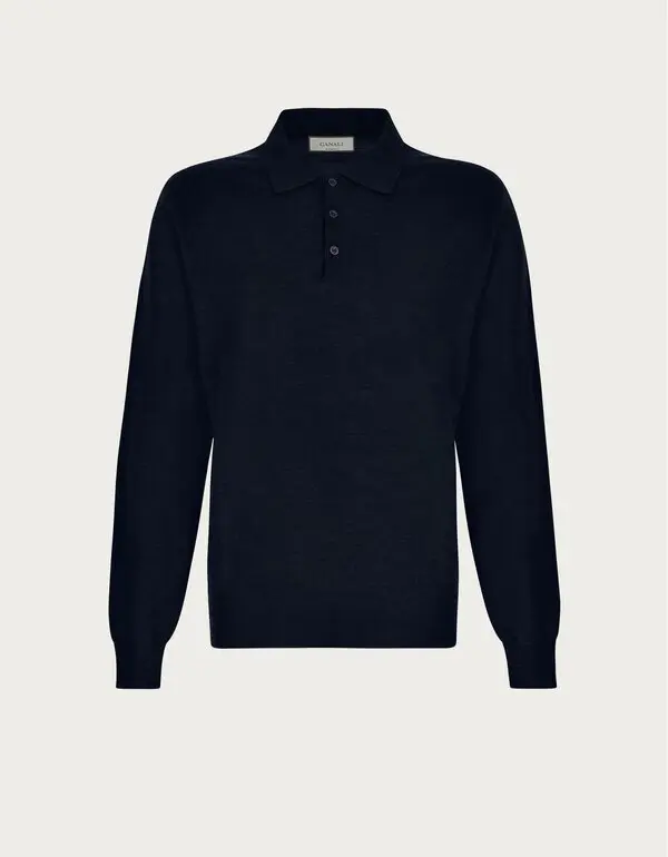 Canali Navy Pure Wool Polo Shirt