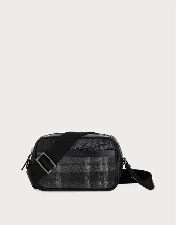 Canali Camera Bag In Mixed Wool And Tumbled Calfskin - Grey