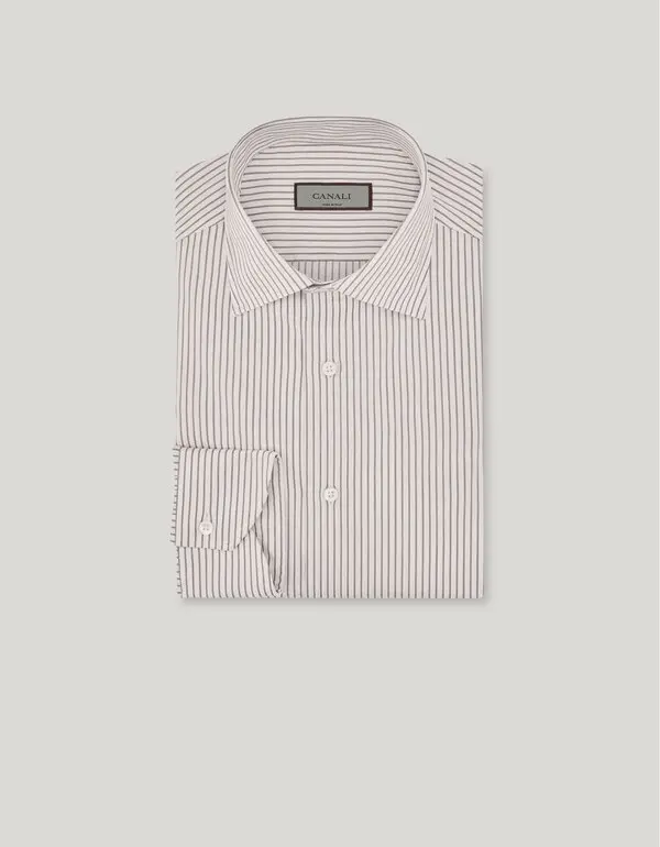 Canali Regular Fit Impeccabile Shirt In And Striped Cotton - White