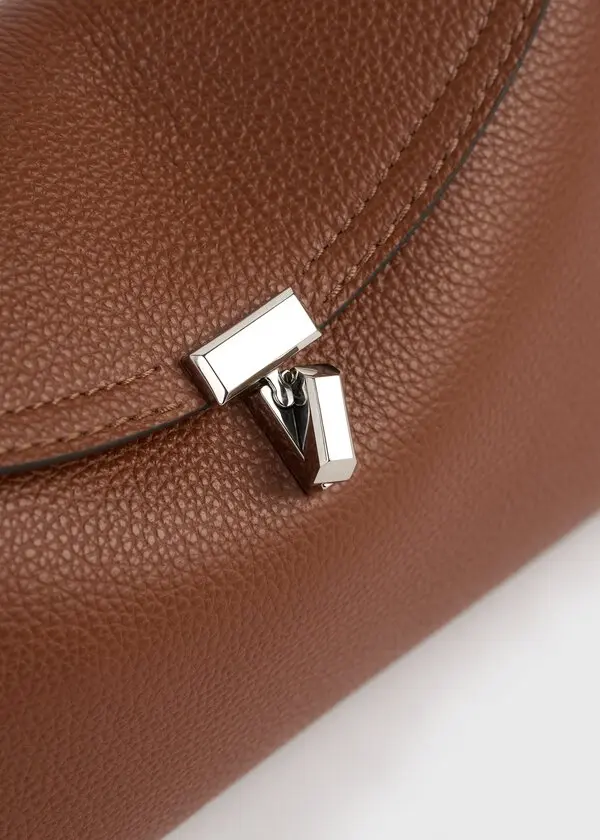 TOTEME T-lock Grained-leather Clutch - Sienna