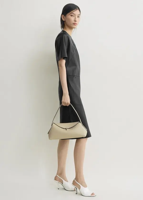 TOTEME T-lock Grained-leather Shoulder Bag - Beige