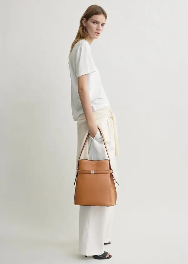 TOTEME Belted Grained-leather Bucket Bag - Brown