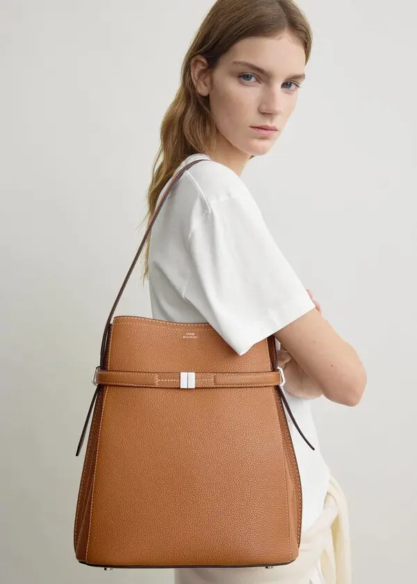 TOTEME Belted Grained-leather Bucket Bag