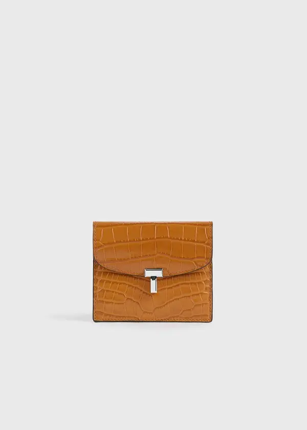 TOTEME T-lock Croco-embossed Cardholder - Tangerine