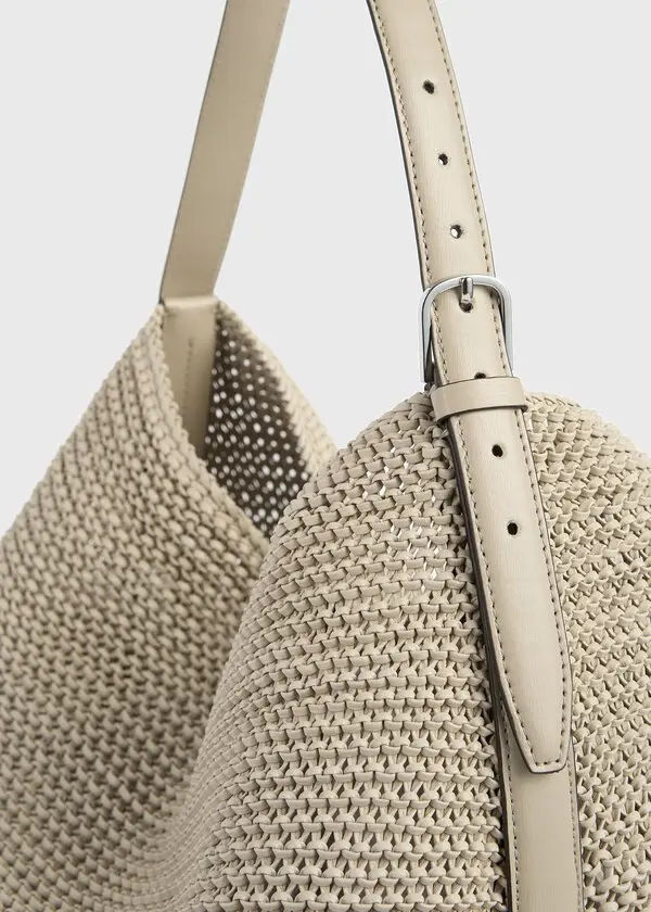 TOTEME Belted Woven Leather Tote - Beige