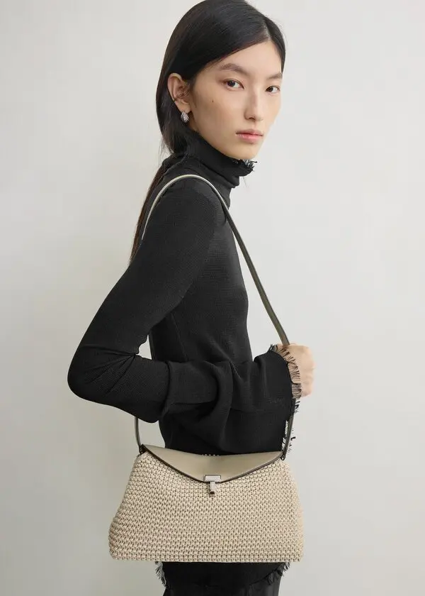TOTEME T-lock Woven-leather Clutch - Beige